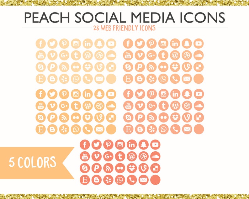 560 Social Media Icons! Peach - PNG Files- Digital Download- Blog ...