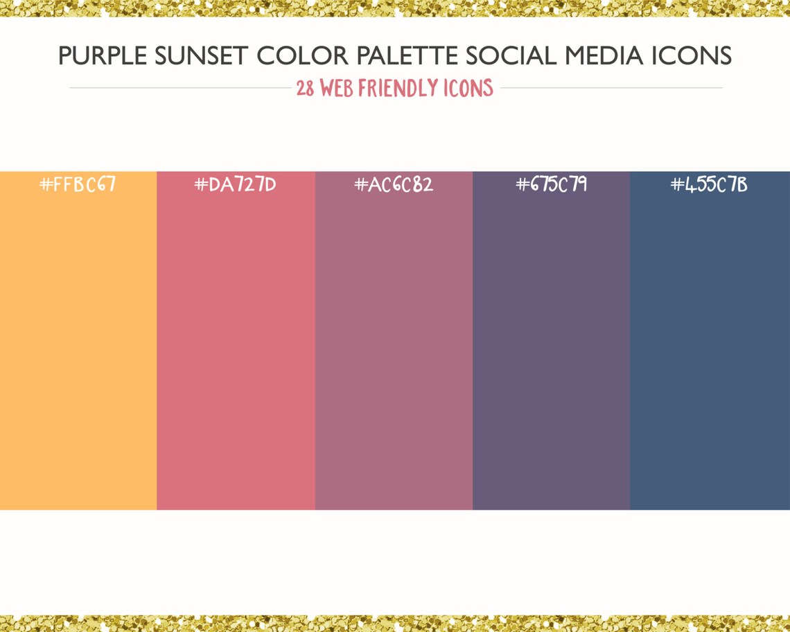 560 Social Media Icons Purple Sunset Color Palette PNG - Etsy