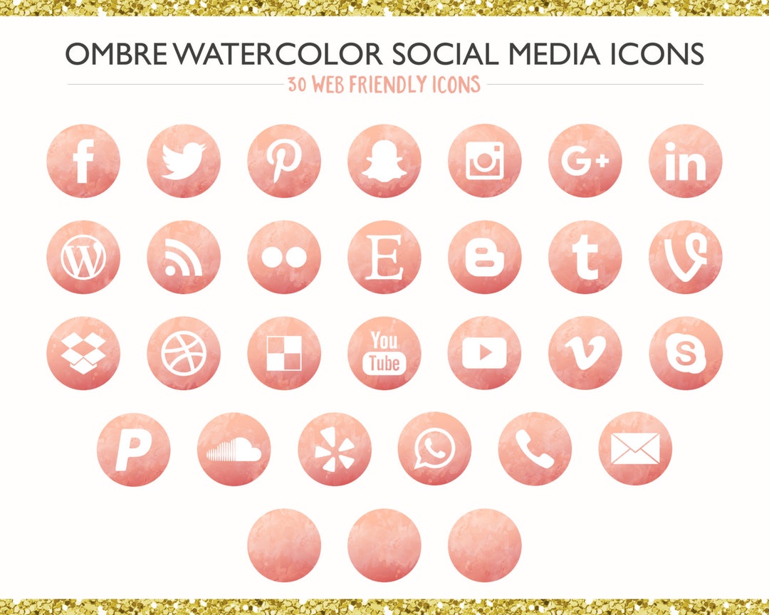 120 Pink Ombre Watercolor Social Media Icons! PNG Files- Digital ...