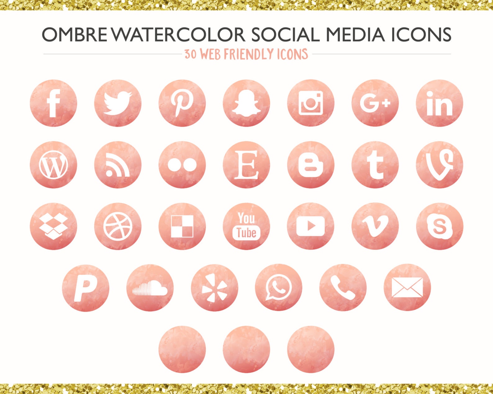 120 Pink Ombre Watercolor Social Media Icons! PNG Files- Digital ...