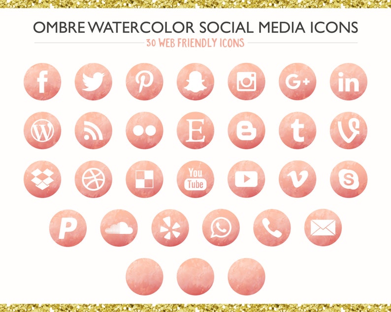 120 Pink Ombre Watercolor Social Media Icons! PNG Files- Digital ...