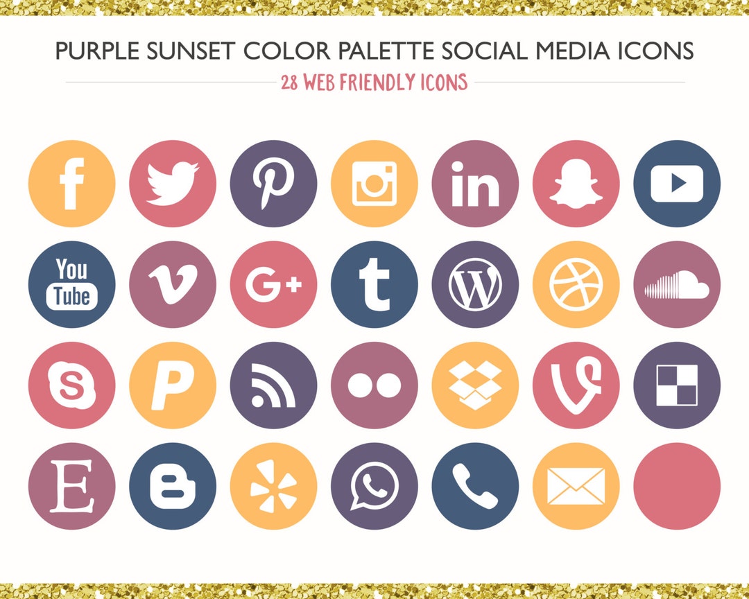 560 Social Media Icons! Purple Sunset Color Palette- PNG Files- Digital ...