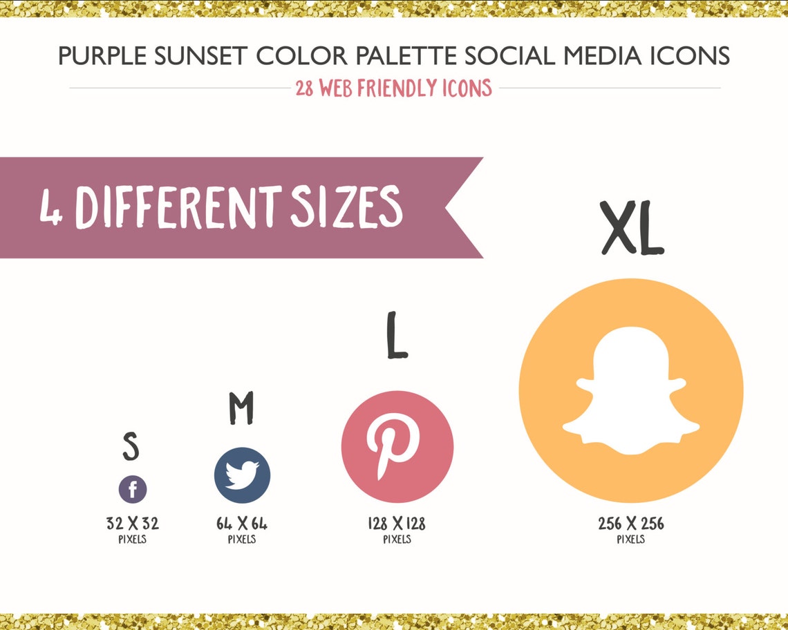 560 Social Media Icons Purple Sunset Color Palette PNG - Etsy