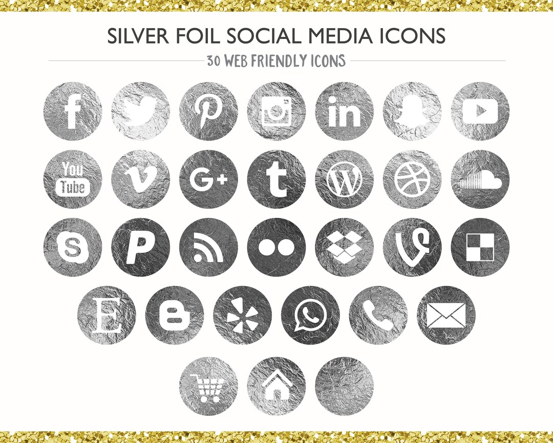 120 Silver Foil Social Media Icons! PNG Files- Digital Download- Blog ...