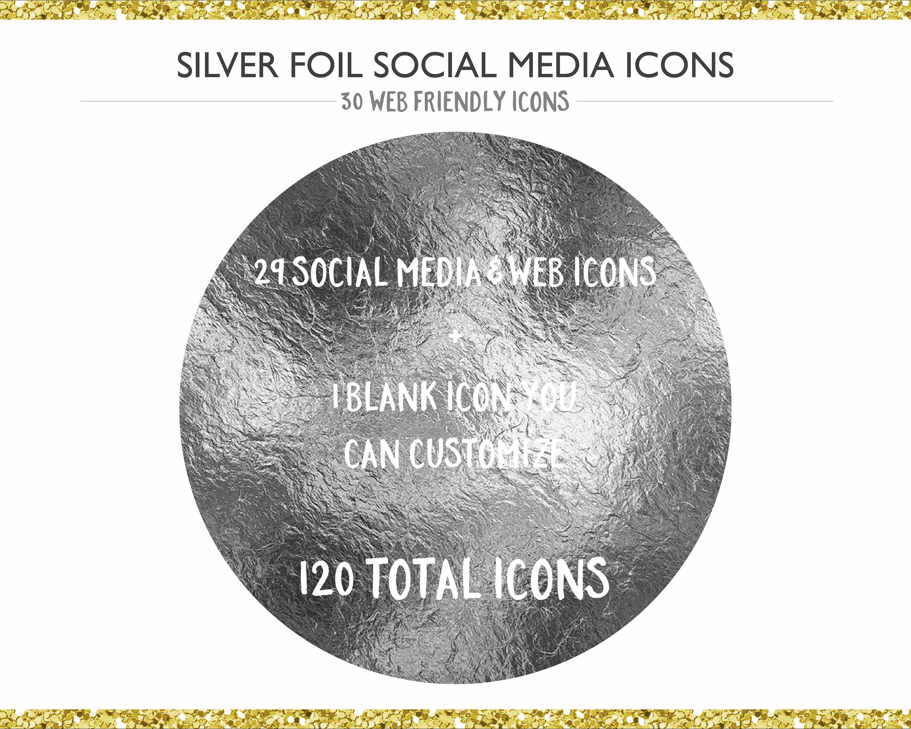 120 Silver Foil Social Media Icons! PNG Files- Digital Download- Blog ...