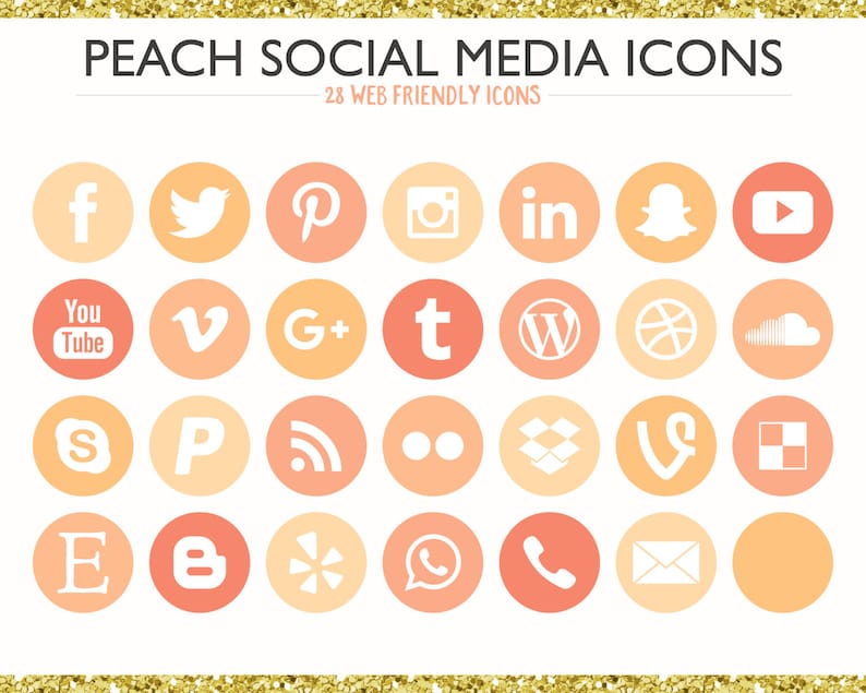 560 Social Media Icons! Peach - PNG Files- Digital Download- Blog ...