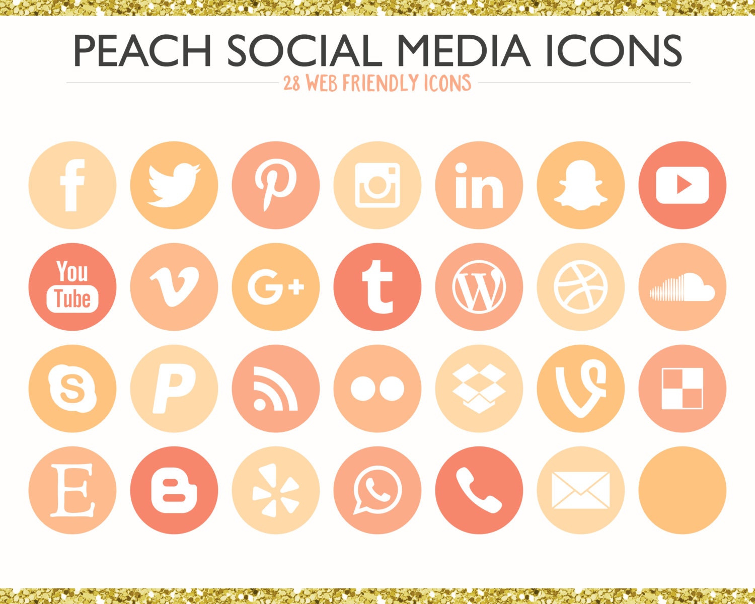 560 Social Media Icons! Peach - PNG Files- Digital Download- Blog ...