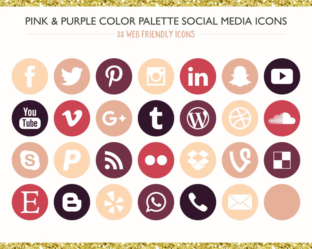 560 Social Media Icons! Pink & Purple Color Palette- PNG Files- Digital ...