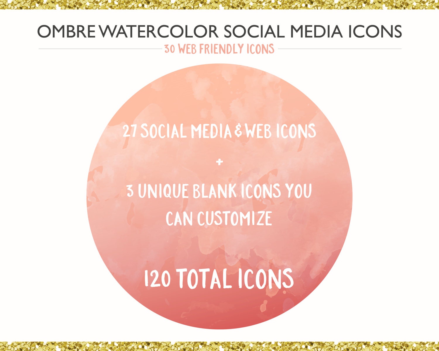 120 Pink Ombre Watercolor Social Media Icons! PNG Files- Digital ...