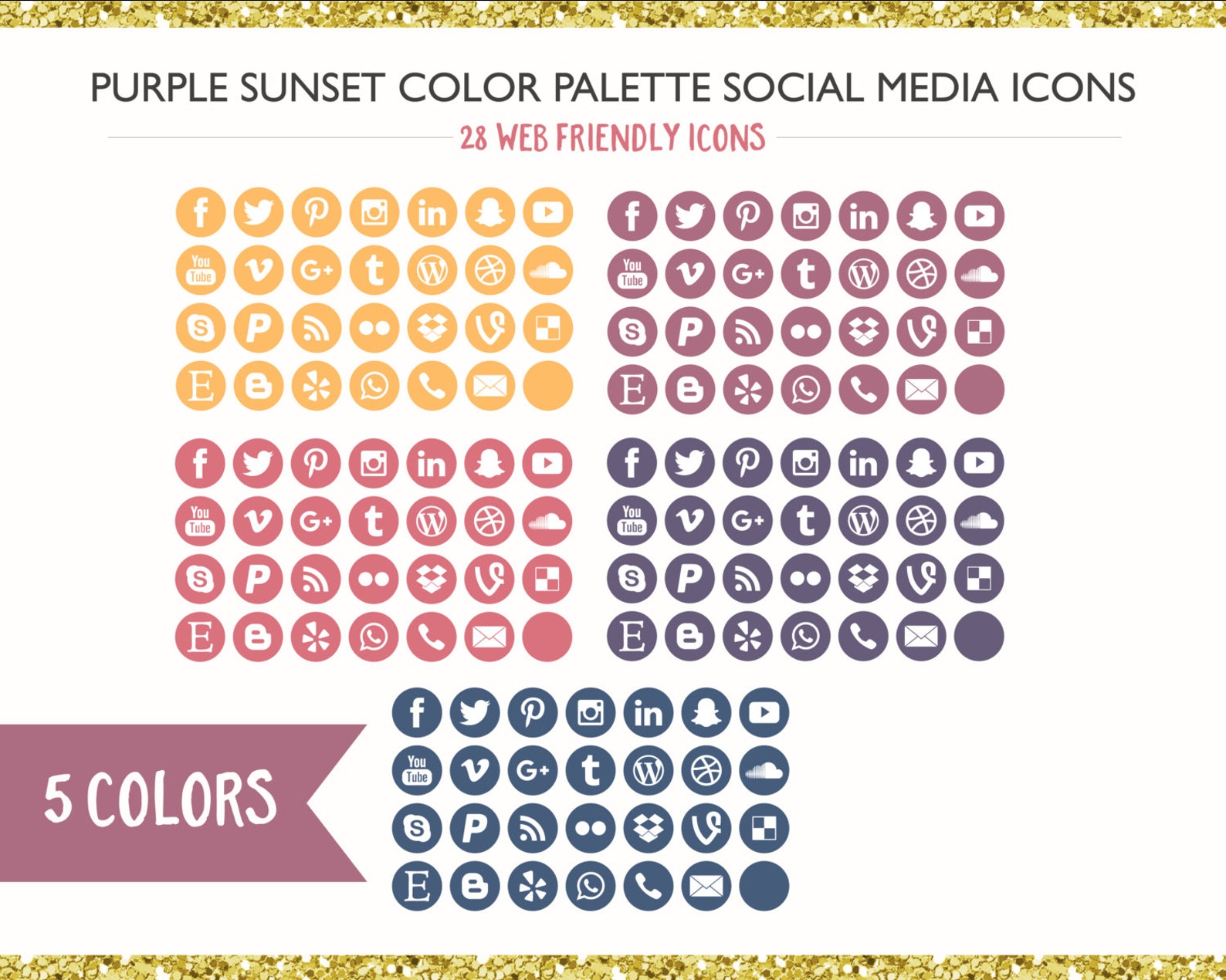 560 Social Media Icons Purple Sunset Color Palette PNG - Etsy