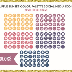 560 Social Media Icons Purple Sunset Color Palette PNG - Etsy