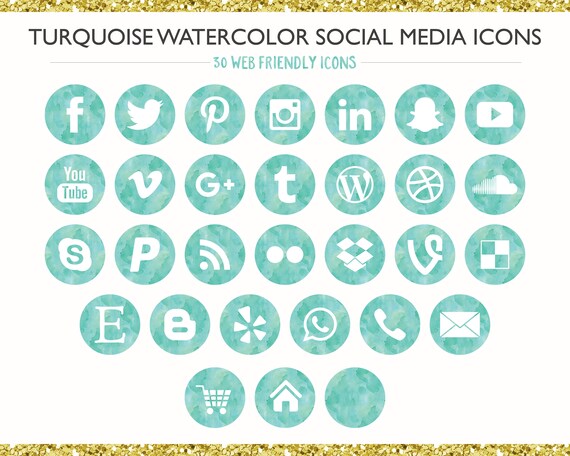 120 Turquoise Teal Ombre Watercolor Social Media Icons PNG - Etsy UK