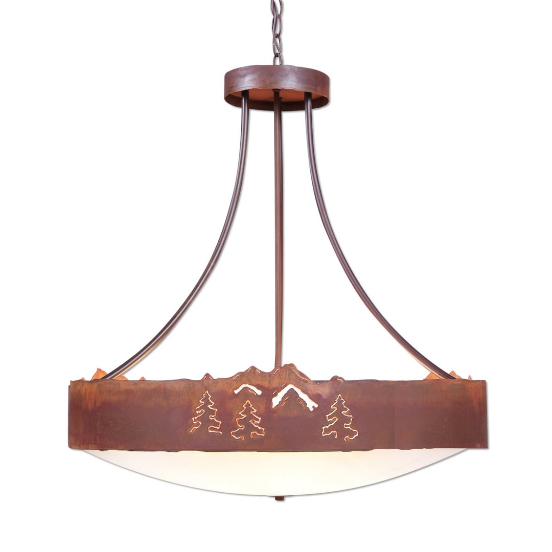 27" Diameter Rustic Metal Chandeliers With Glass Bottom | Made in USA ...