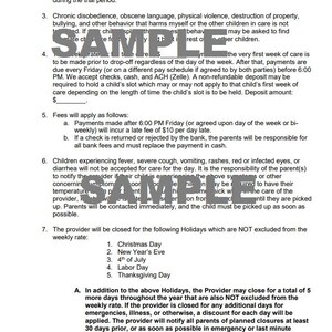Daycare/childcare Contract Parent Provider Policies TEMPLATE Digital ...