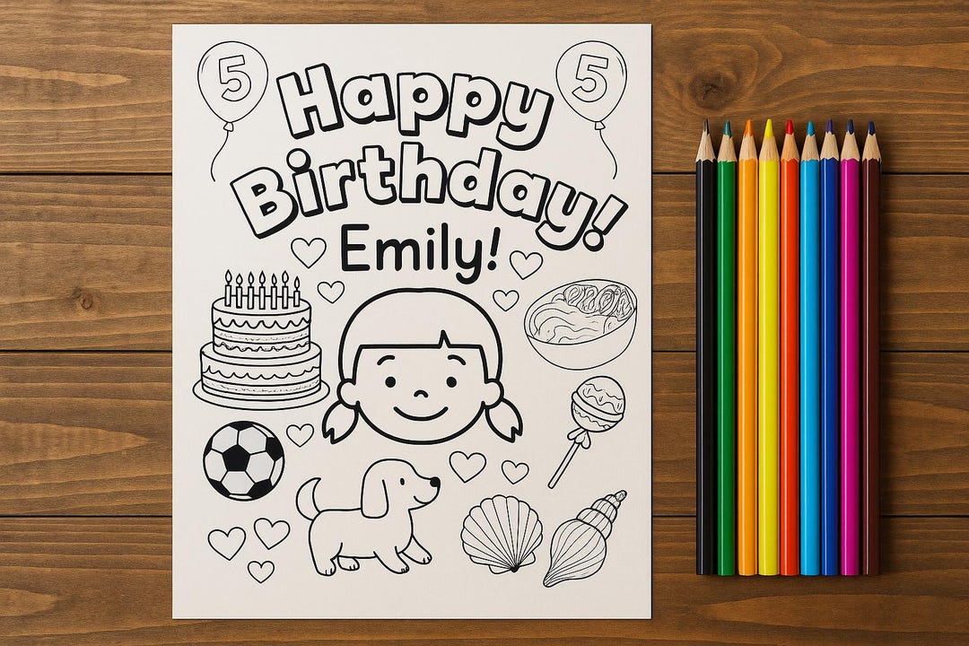 Customized Birthday Party Coloring Page-custom Name, Age, and Images ...