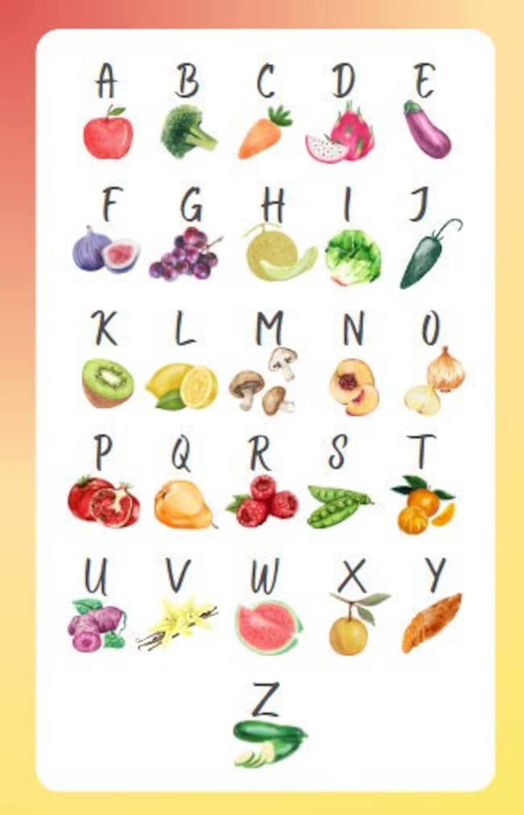 Fruit and Vegetables Alphabet Poster PDF Digital File 11" X 17" - Etsy