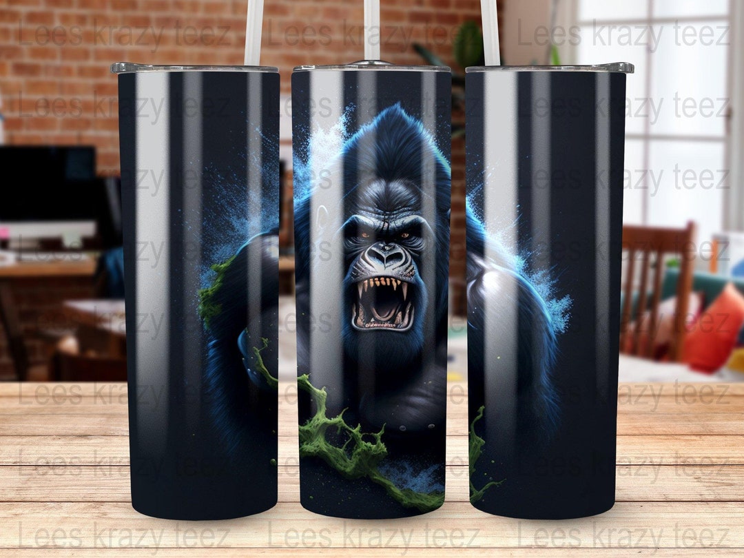 3D Gorilla Tumbler Wrap - 20oz Skinny Tumbler Wrap Monster Vector Art ...