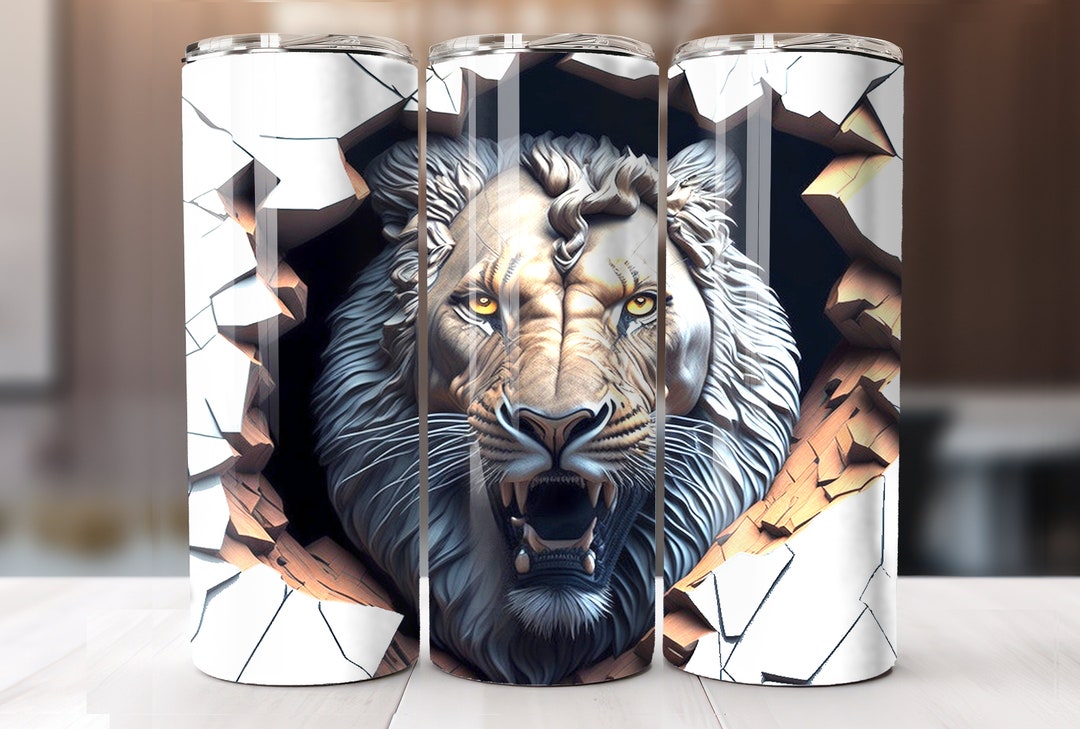 3d Lion Tumbler Wrap - Realistic Lion Made of Stone 20 Oz Tumbler Wrap ...