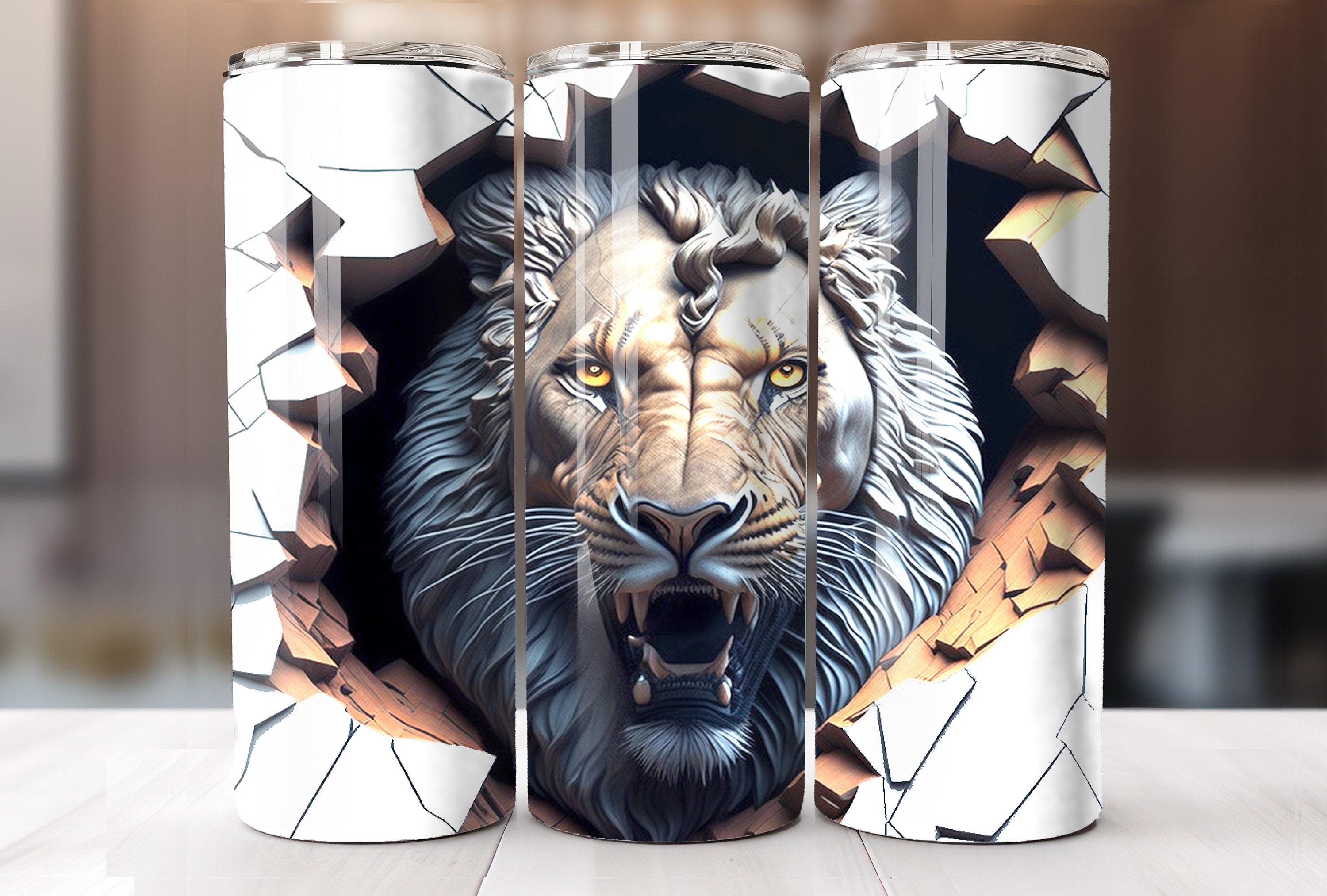 3d Lion Tumbler Wrap - Realistic Lion Made of Stone 20 Oz Tumbler Wrap ...