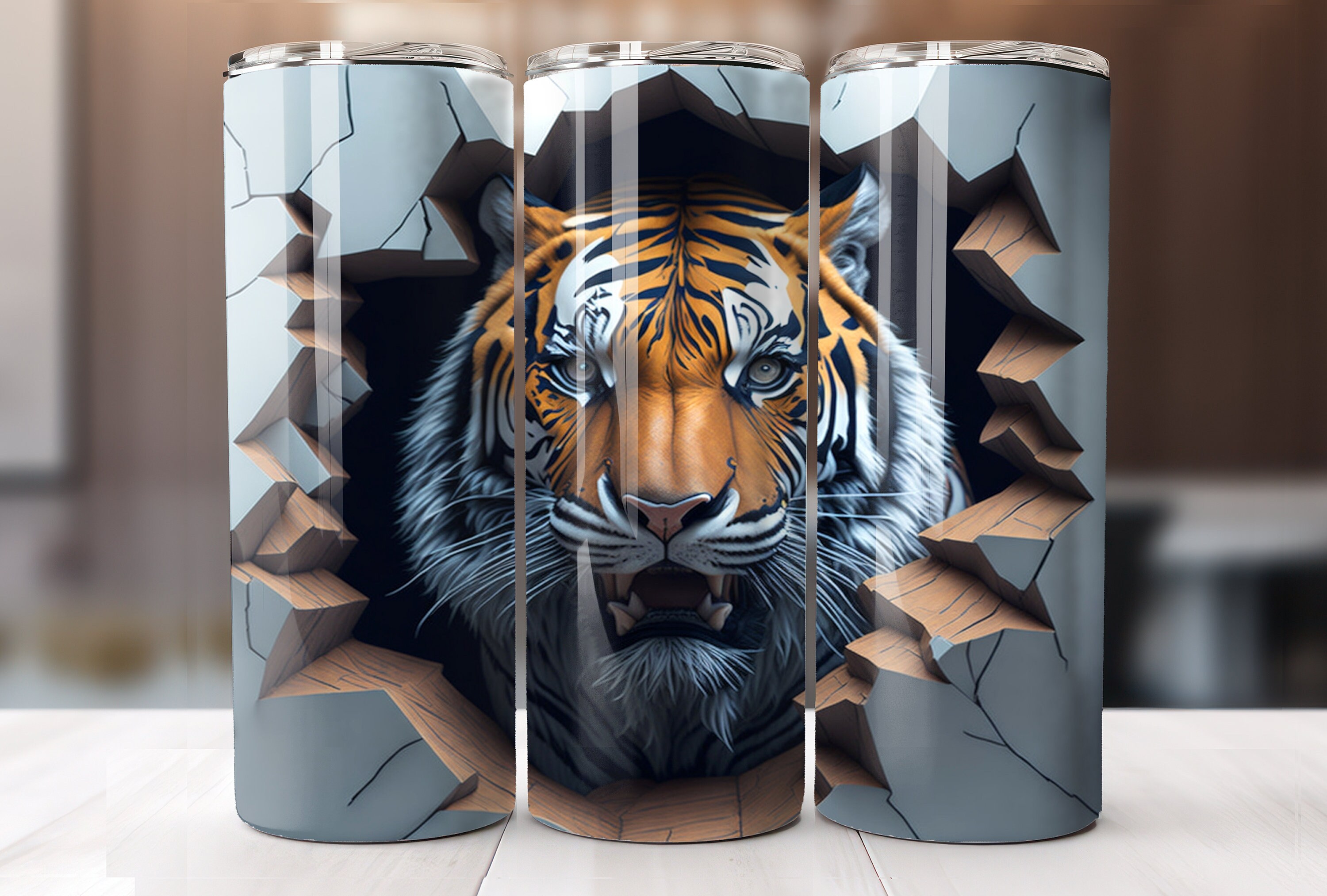 3d Tiger Hole in Wall Realistic 20 Oz Skinny Tumbler Sublimation Design ...