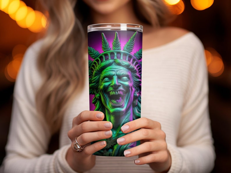 Zombie 420 Lady Statue of Liberty Tumbler Wrap 20oz Skinny Tumbler ...