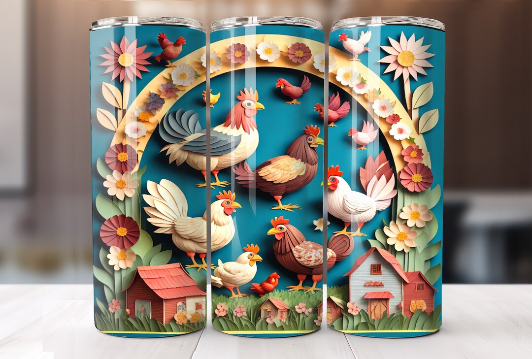 3d Farm Animal Tumblers - 20oz Skinny Tumbler Chickens Roosters and ...