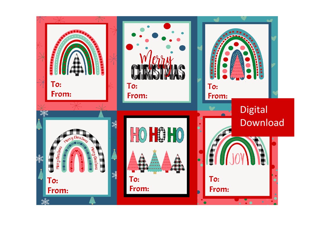 PRINTABLE Rainbow Christmas Gift Tags, Secret Santa, Pink Christmas ...