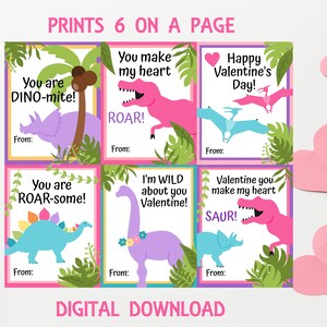 DINOSAUR Valentines Day Cards, Valentines Cards for Kids Classroom ...