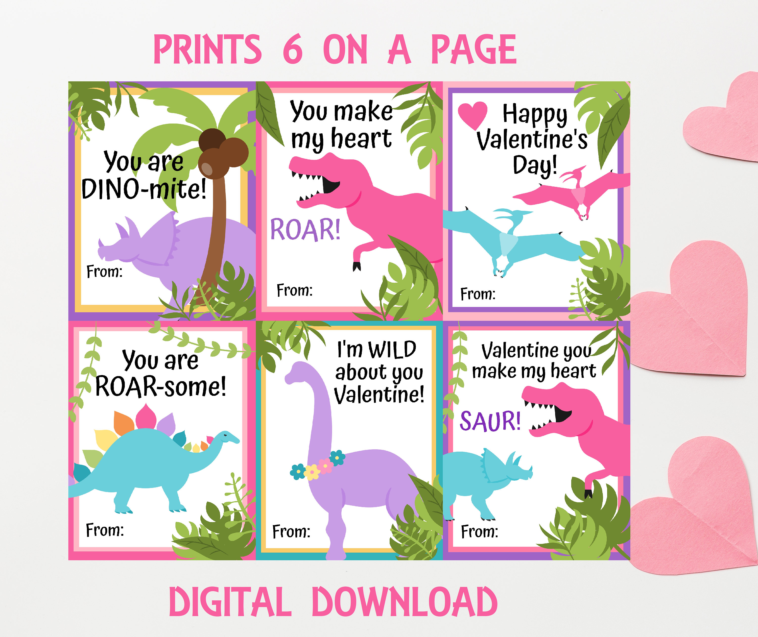 DINOSAUR Valentines Day Cards, Valentines Cards for Kids Classroom ...