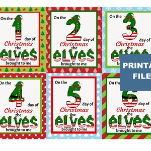 12 Days of Christmas Elves PRINTABLE Tags, Secret Santa Tags for ...