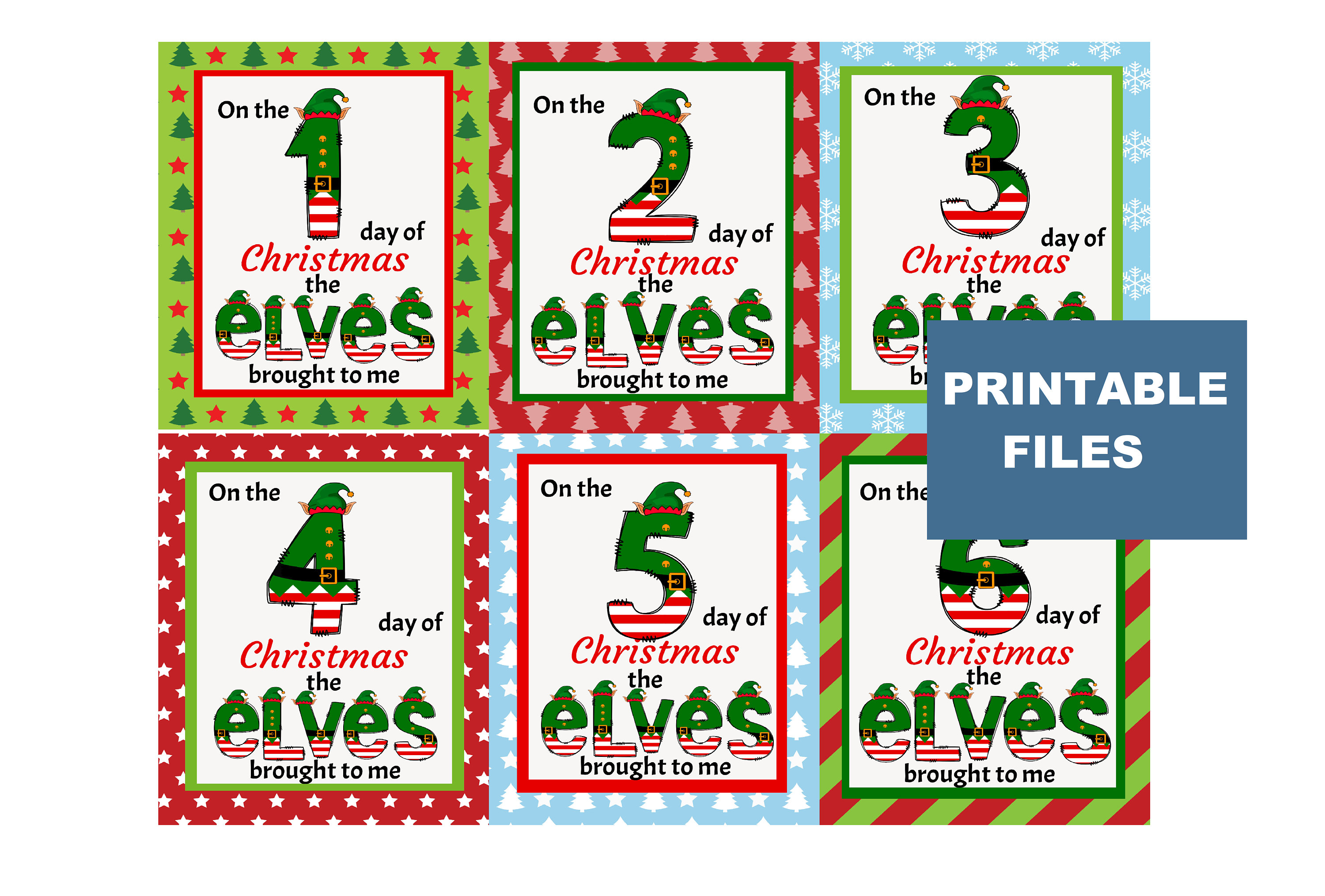 12 Days of Christmas Elves PRINTABLE Tags, Secret Santa Tags for ...