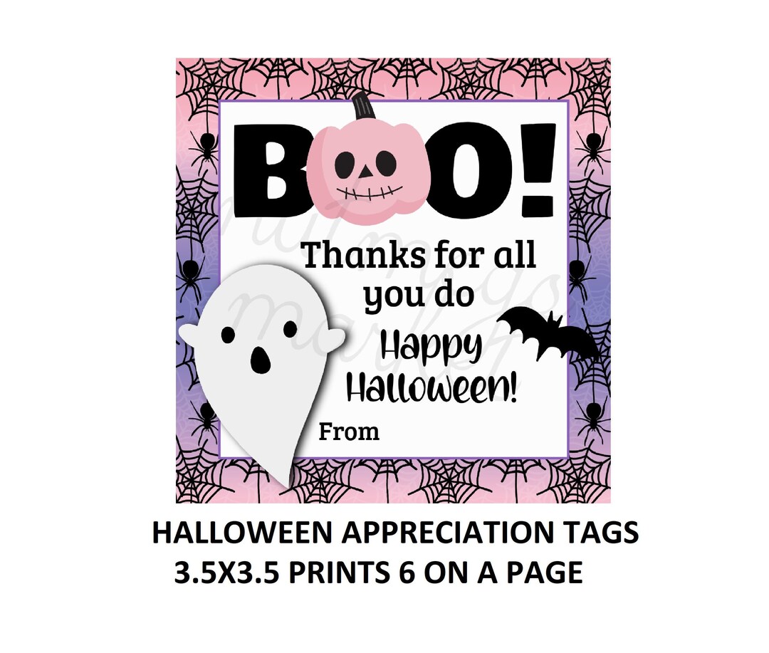 PRINTABLE Halloween Gift Tags, Boo Thanks for All You Do! Halloween ...