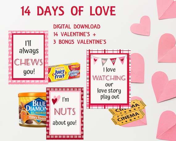 14 Days of Love Cards Valentines Cards for Couples PRINTABLE | Etsy