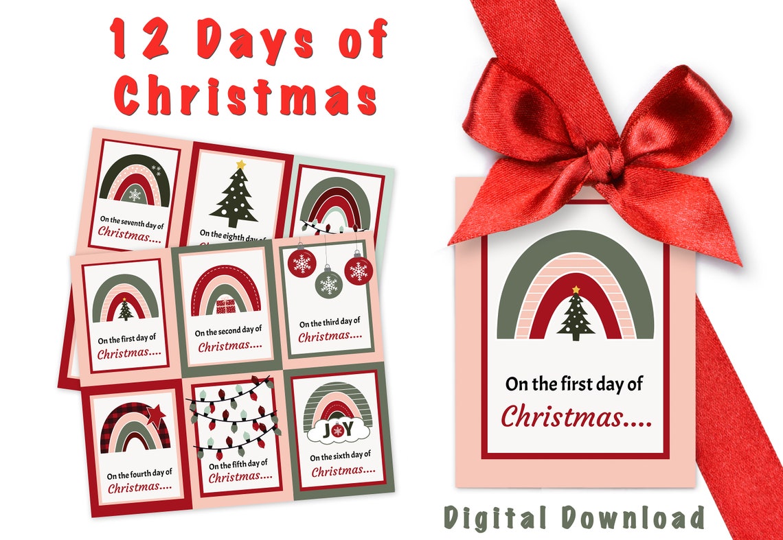 12 Days of Christmas Printable Tags, Secret Santa Labels for Teacher ...