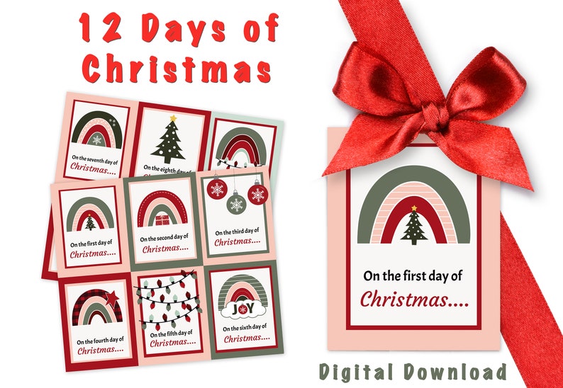 12 Days of Christmas Printable Tags, Secret Santa Labels for Teacher ...