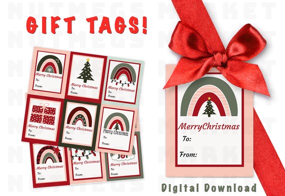 PRINTABLE Rainbow Christmas Gift Tags Secret Santa Pink | Etsy