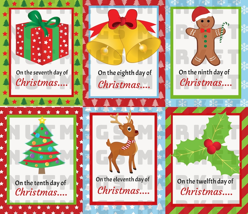 12 Days of Christmas PRINTABLE Tags, Secret Santa Tags for Teacher ...