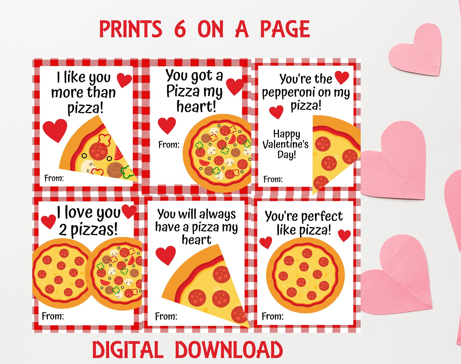 PIZZA Valentines Day Cards, Valentines Cards for Kids Classroom ...