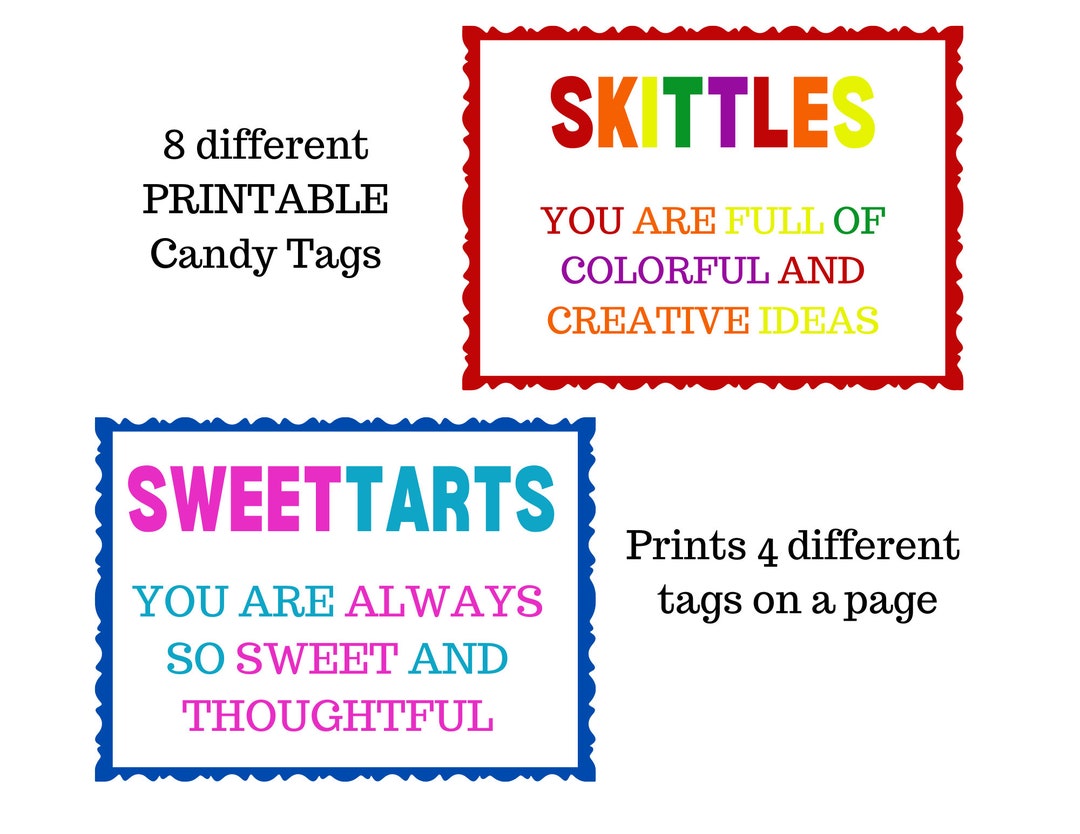 Printable Candy Tags, Sweet Awards for Work Church and School, Gift ...