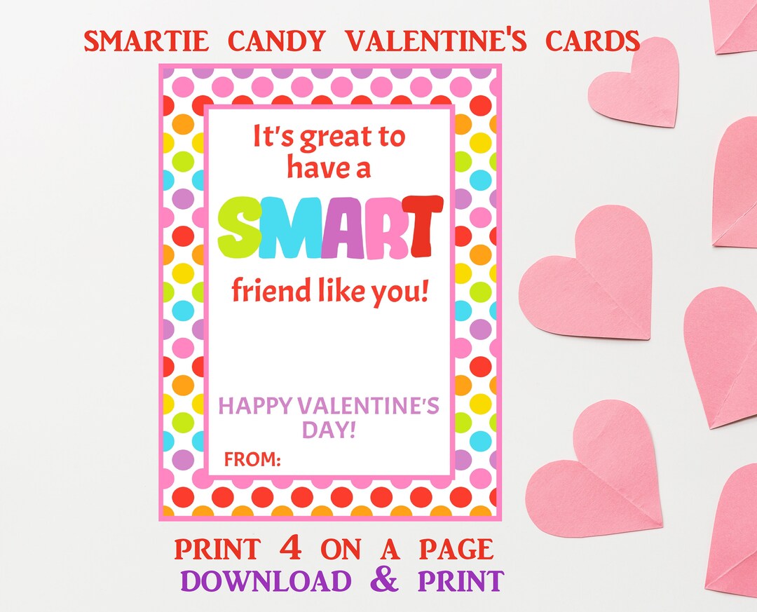 SMARTIES Candy Valentine, PRINTABLE Valentine, School Valentine Cards ...
