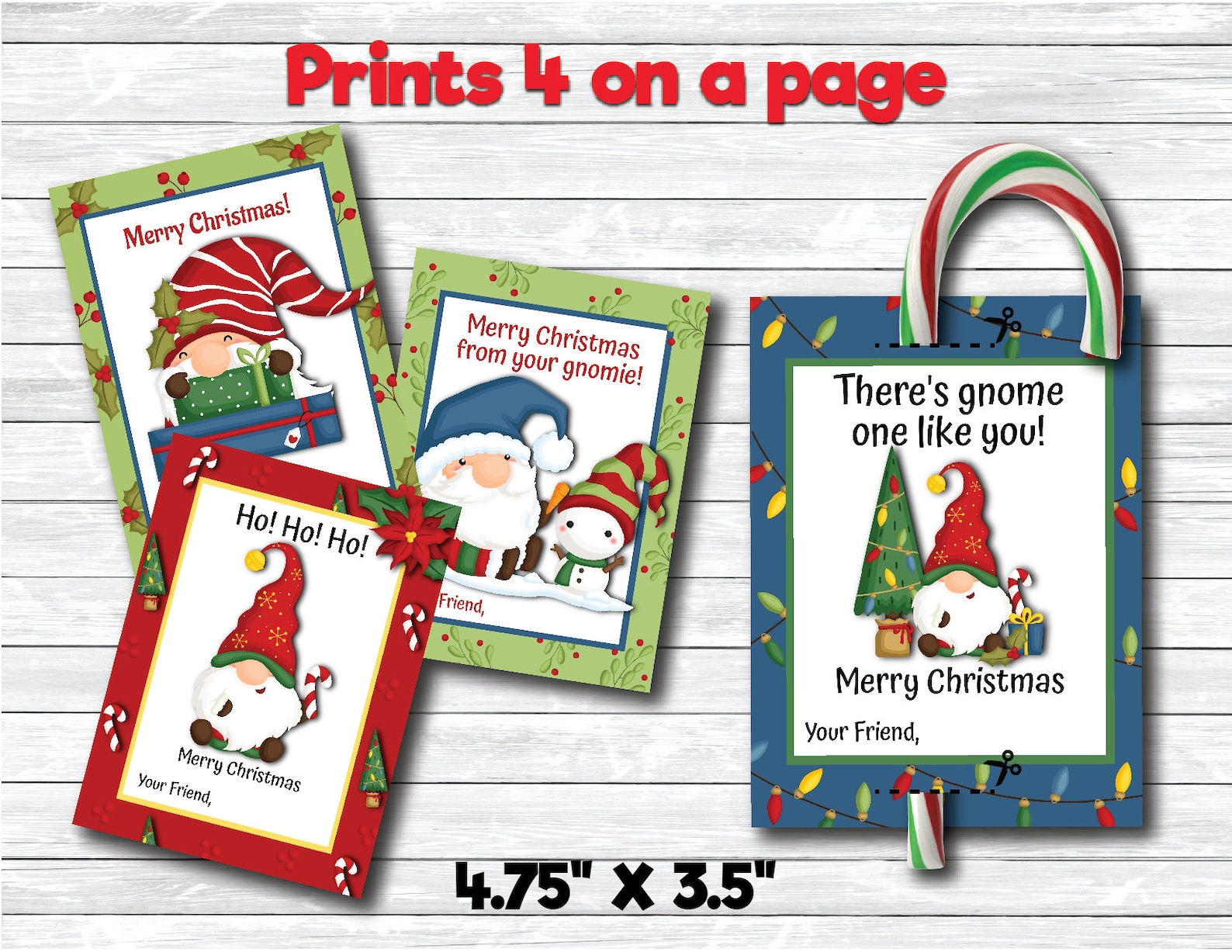 PRINTABLE Gnome Candy Gram, Candy Cane Gram Christmas Gift Tags, Secret ...