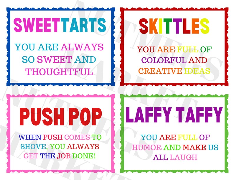 Printable Candy Tags, Sweet Awards for Work Church and School, Gift ...