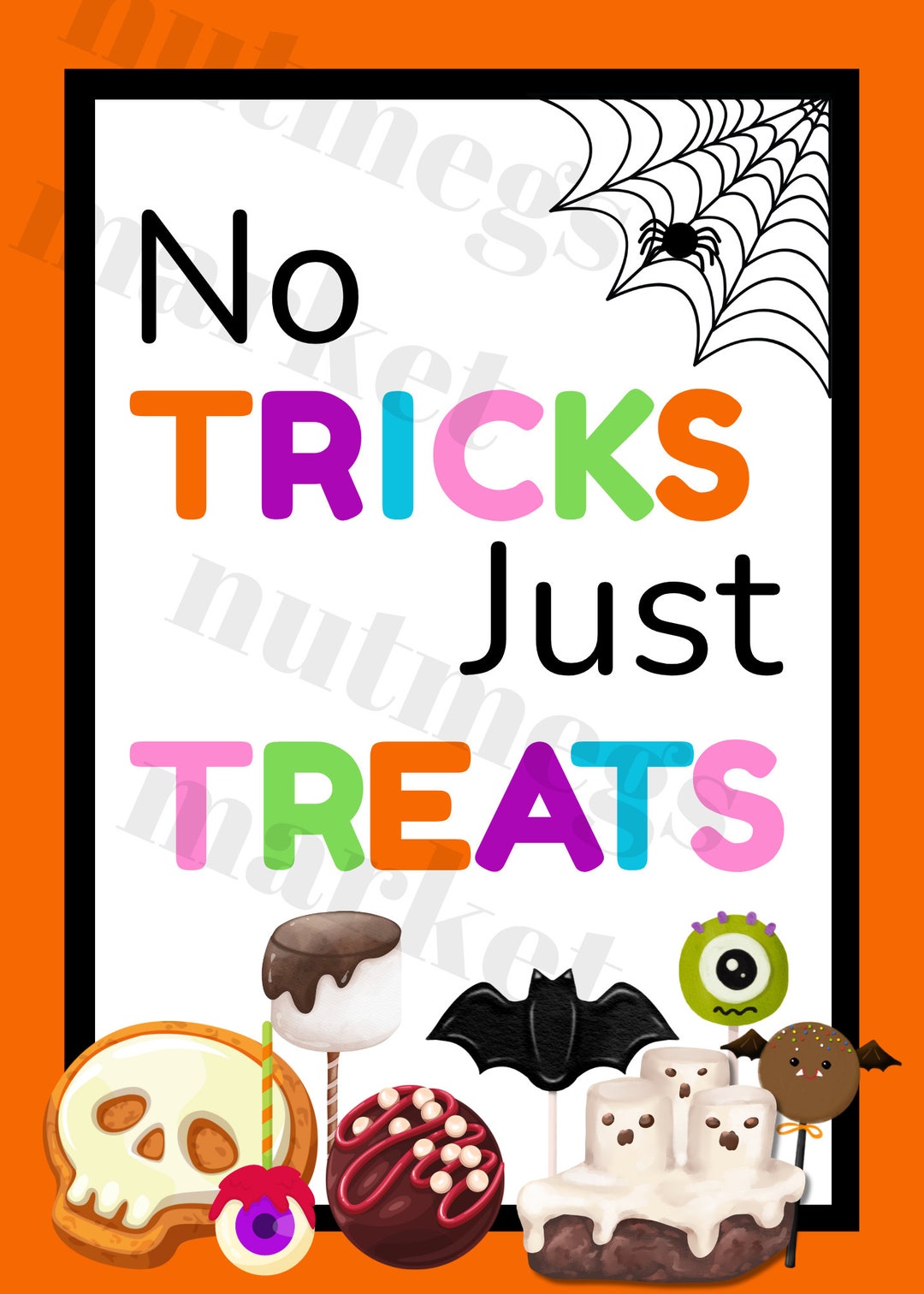 No Tricks Just Treats PRINTABLE 5X7, Halloween Sign for Bake Sale ...