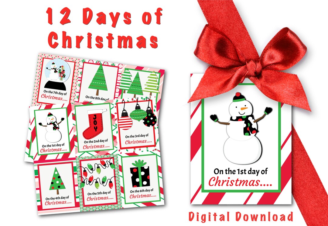 12 Days of Christmas PRINTABLE Tags, Secret Santa Tags for Teacher ...