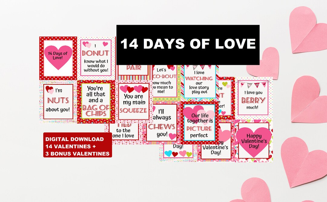 14 Days of Love Cards, Valentines for Couples, PRINTABLE Valentine's ...