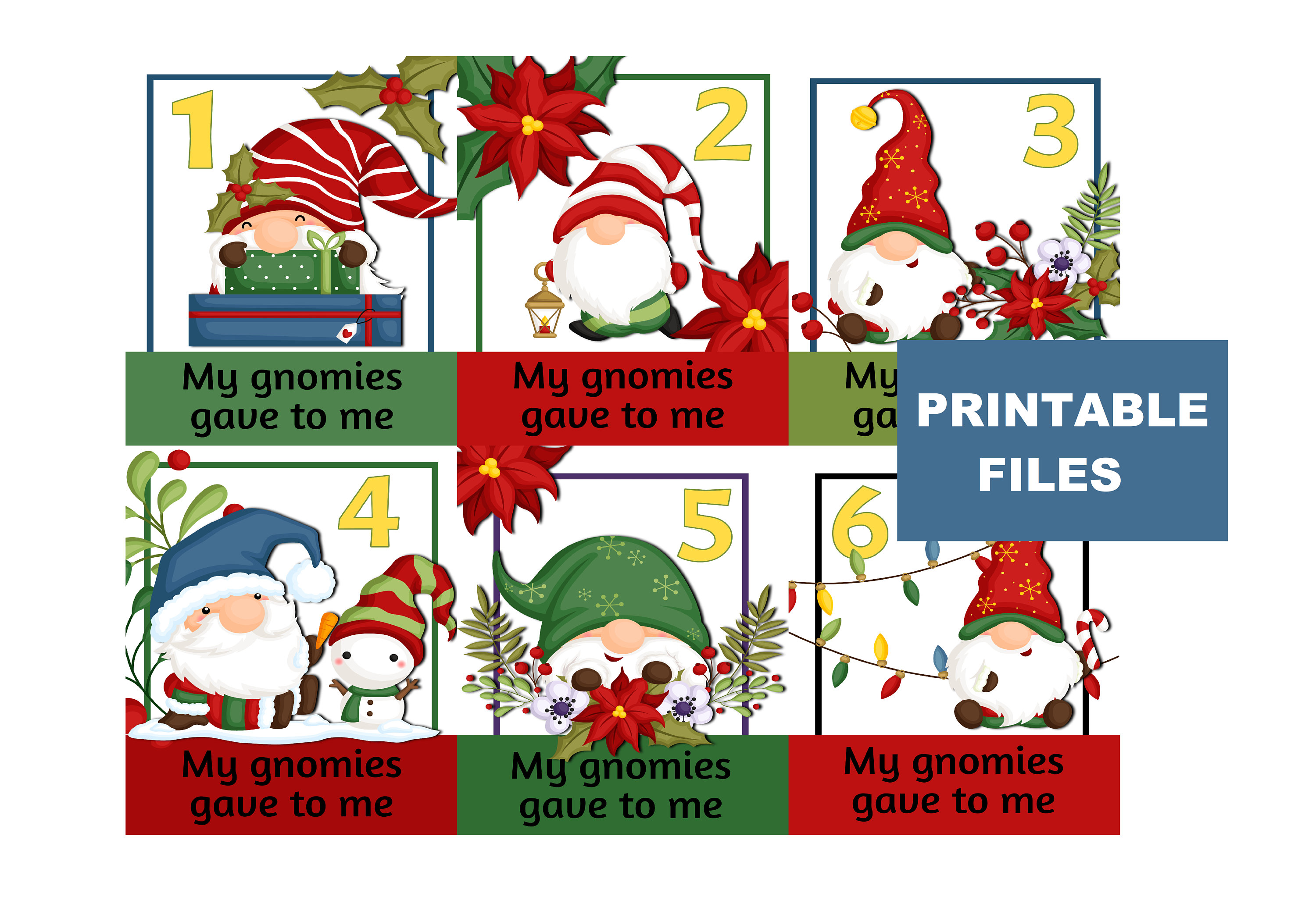 12 Days of Gnomes Christmas PRINTABLE Tags, Secret Santa Tags for ...