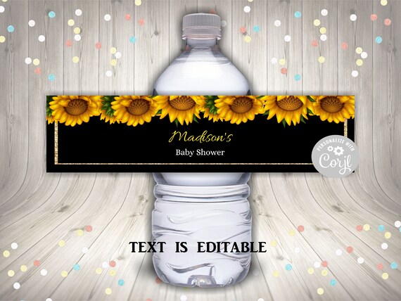 Sunflower Water Bottle Labels EDITABLE Water Bottle Labels | Etsy