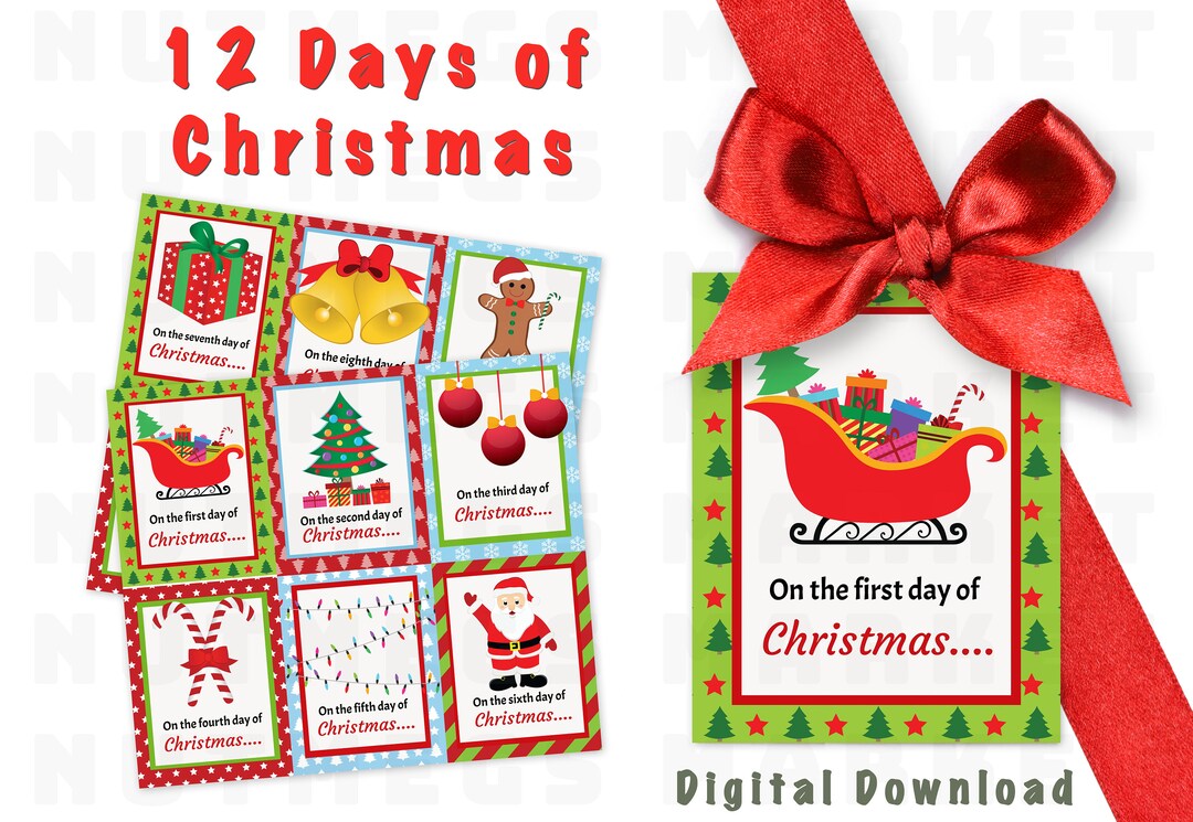 12 Days of Christmas PRINTABLE Tags, Secret Santa Tags for Teacher ...