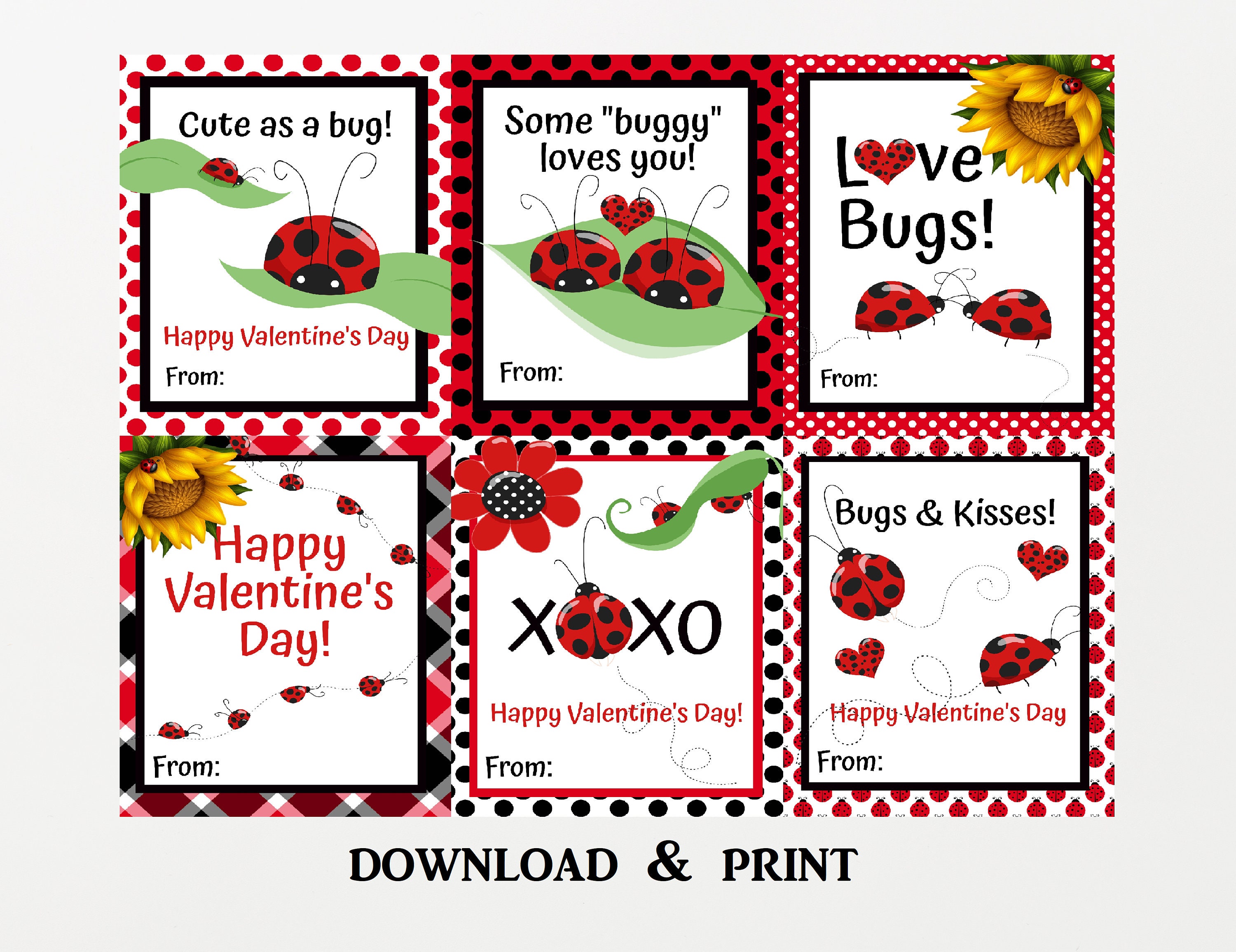 Ladybug Valentines Day Cards Valentines Cards for Kids - Etsy España