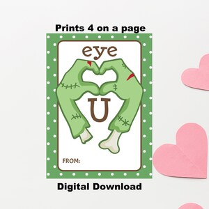 Zombie Love Card PRINTABLE School Valentine Zombie Heart - Etsy